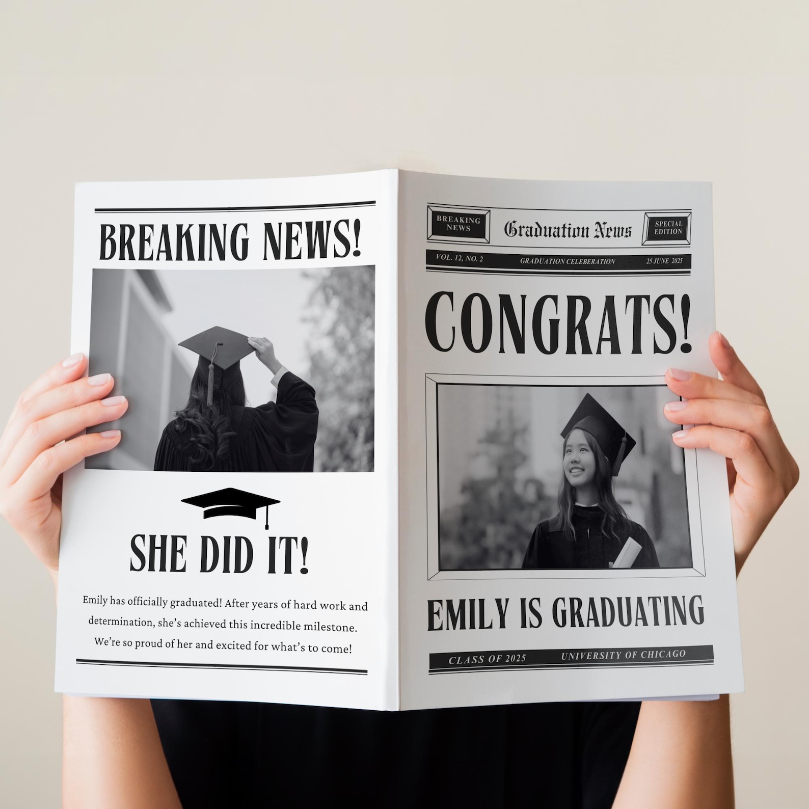 Graduation Newspaper Template 2025, Editable Canva Senior Grad Party ...