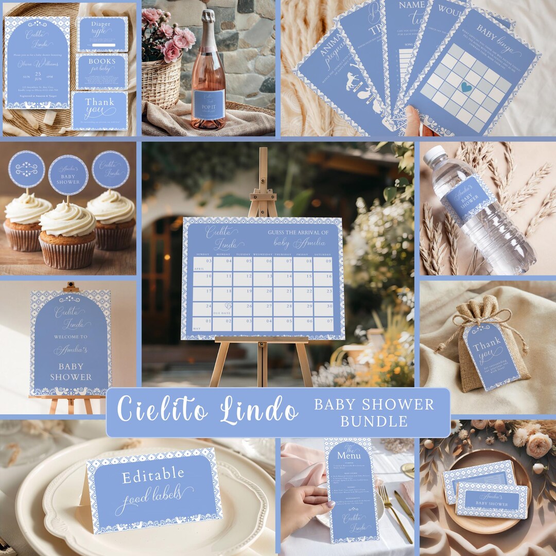Blue Cielito Lindo Baby Shower Template Bundle — Invitation, Games ...