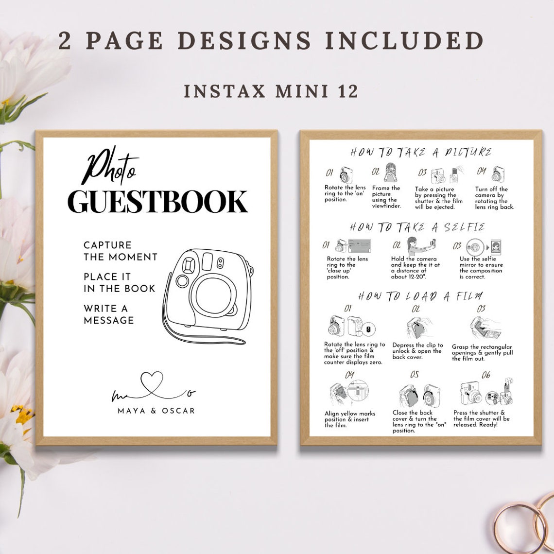 Editable Instax Mini 12 Instructions Sign: Polaroid Guestbook (digital ...