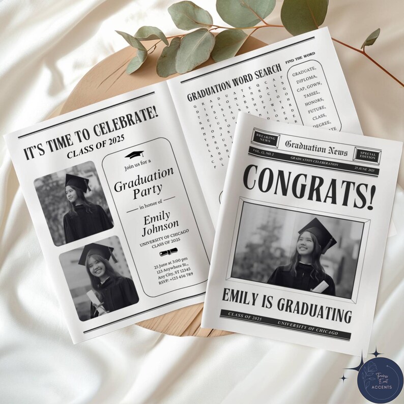 Editable Graduation Newspaper Template: Grad Party Invite (digital ...