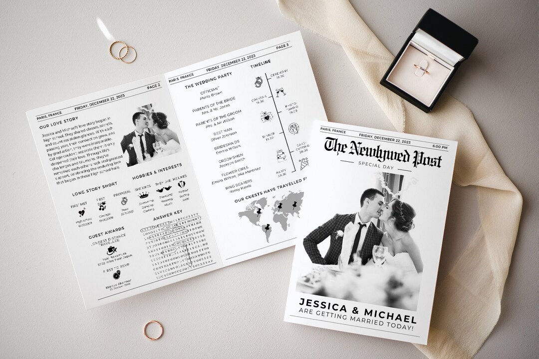 Editable Wedding Newspaper Program, Newspaper Wedding Program Template ...
