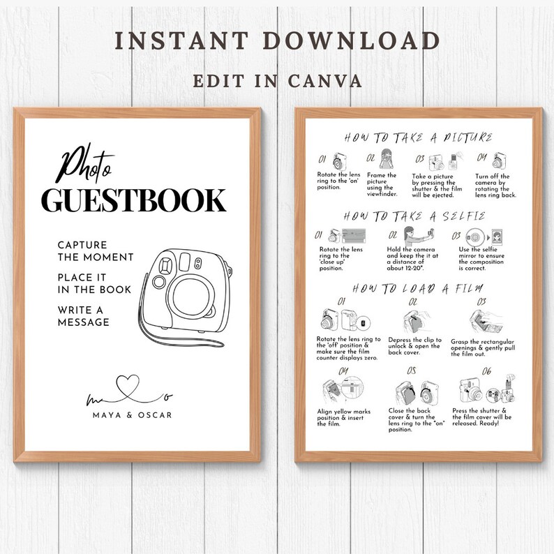 Editable Instax Mini 12 Instructions Sign: Polaroid Guestbook (digital ...