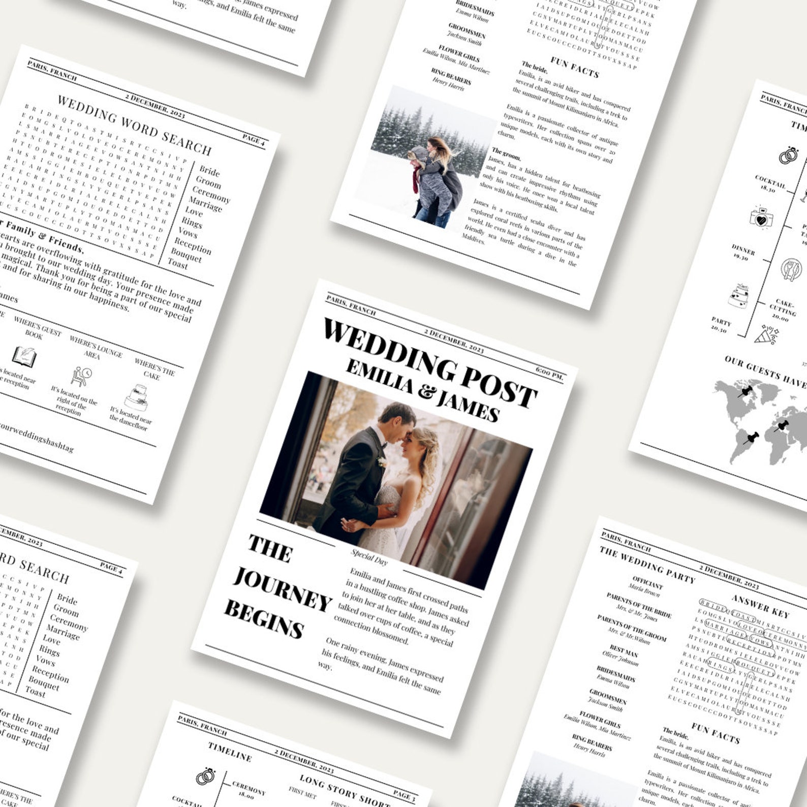 Folded Newspaper Wedding Program, Printable Wedding Timeline, Editable ...