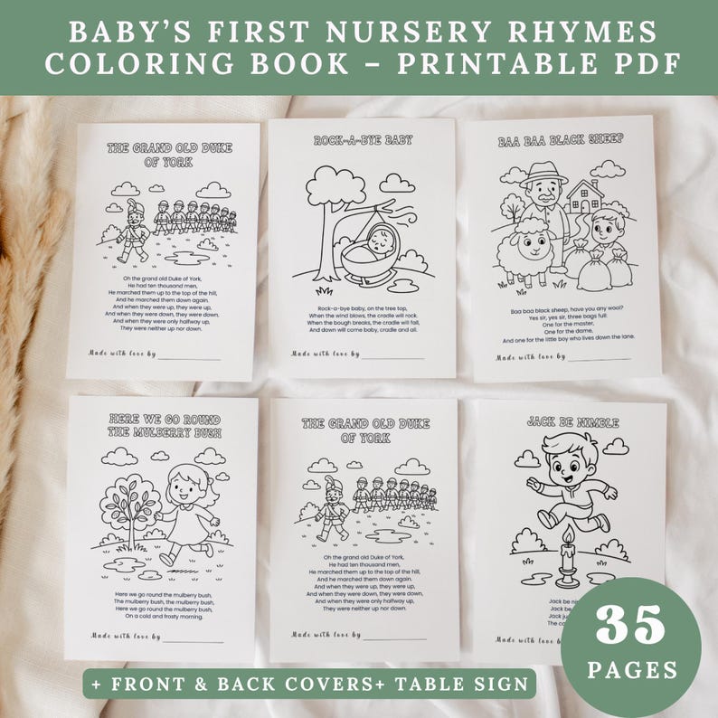 Nursery Rhymes Coloring Book: Baby Shower Guest Activity (PDF Download ...