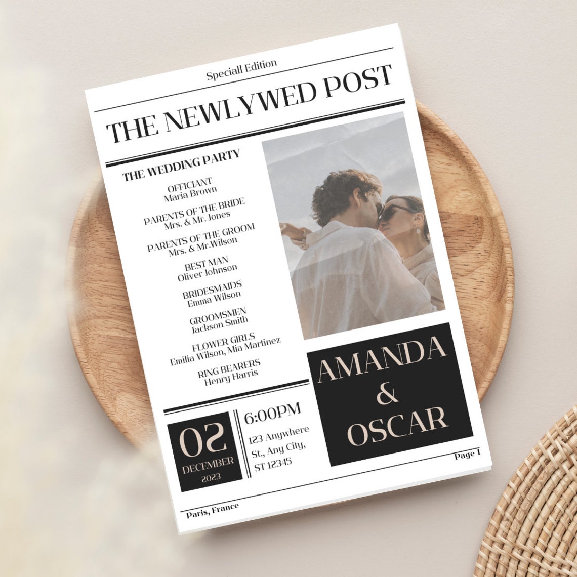 Editable Wedding Newspaper Program Newspaper Wedding Program - Etsy