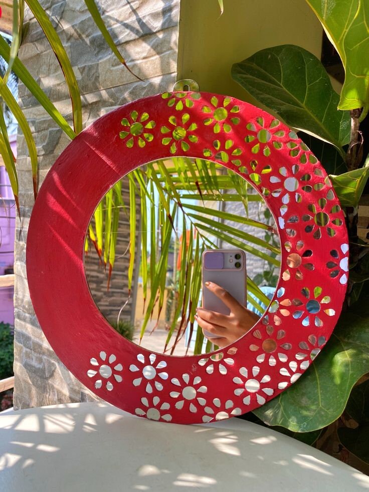 Lippan Art Decorative Mirror handmade Lippon Art cherry Red - Etsy