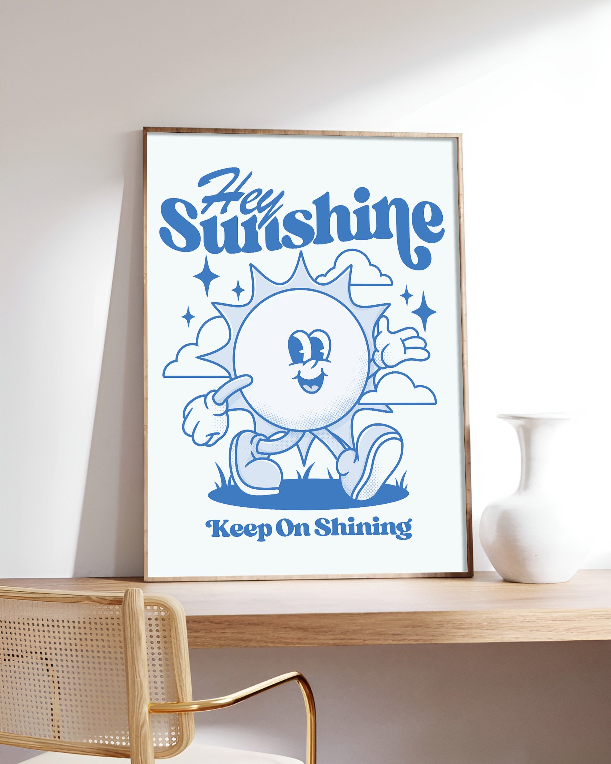 Sun Retro Character Wall Art, Digital Download Print, Retro Quote Wall ...