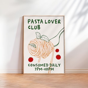 Pasta Lover Club Print, Spaghetti Print, Pasta Poster, Retro Italian ...