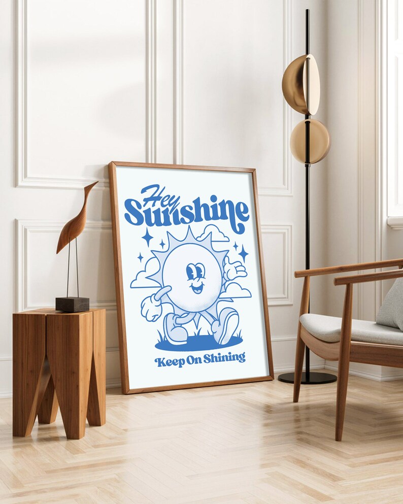 Sun Retro Character Wall Art, Digital Download Print, Retro Quote Wall ...