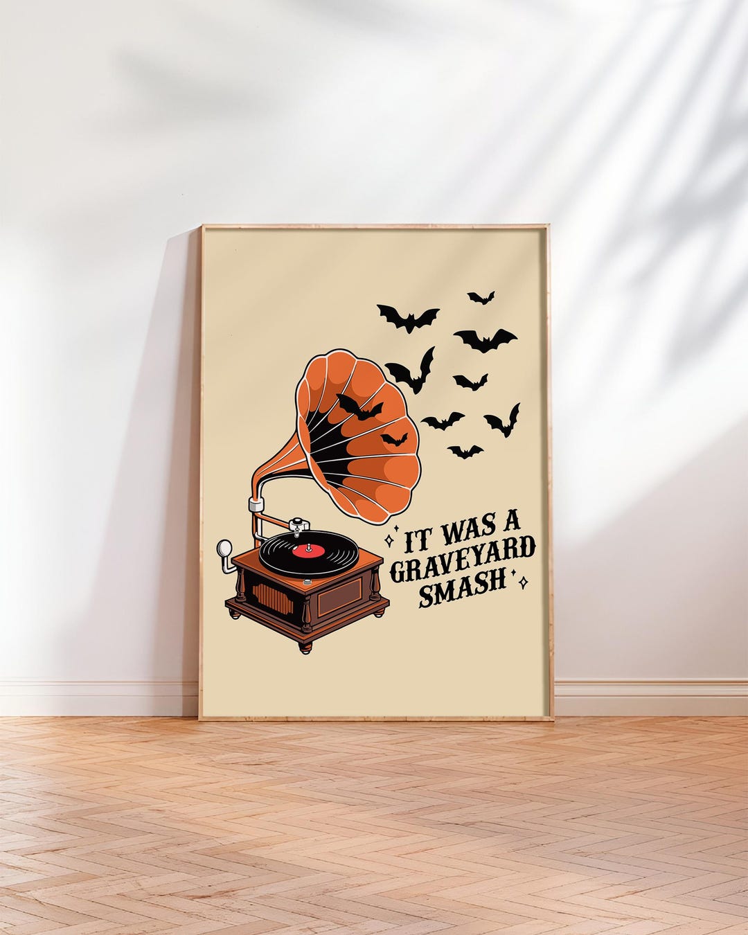 Spooky Record Player Print, Trendy Halloween Art Print, Retro Halloween ...
