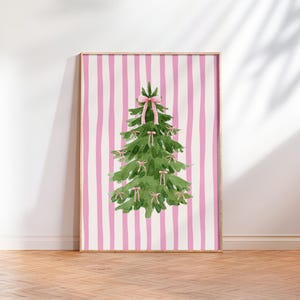 Coquette Christmas Tree Wall Art Pink Christmas, Trendy Pink Christmas ...