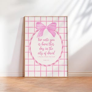 Coquette Pink Bow Christian Christmas Prints, Christmas Christian Wall ...