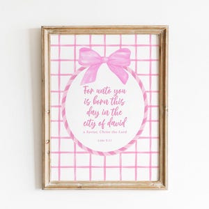 Coquette Pink Bow Christian Christmas Prints, Christmas Christian Wall ...
