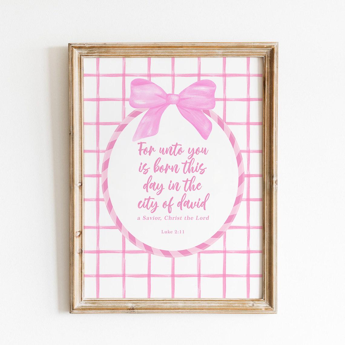 Coquette Pink Bow Christian Christmas Prints, Christmas Christian Wall ...