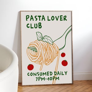 Pasta Lover Club Print, Spaghetti Print, Pasta Poster, Retro Italian ...