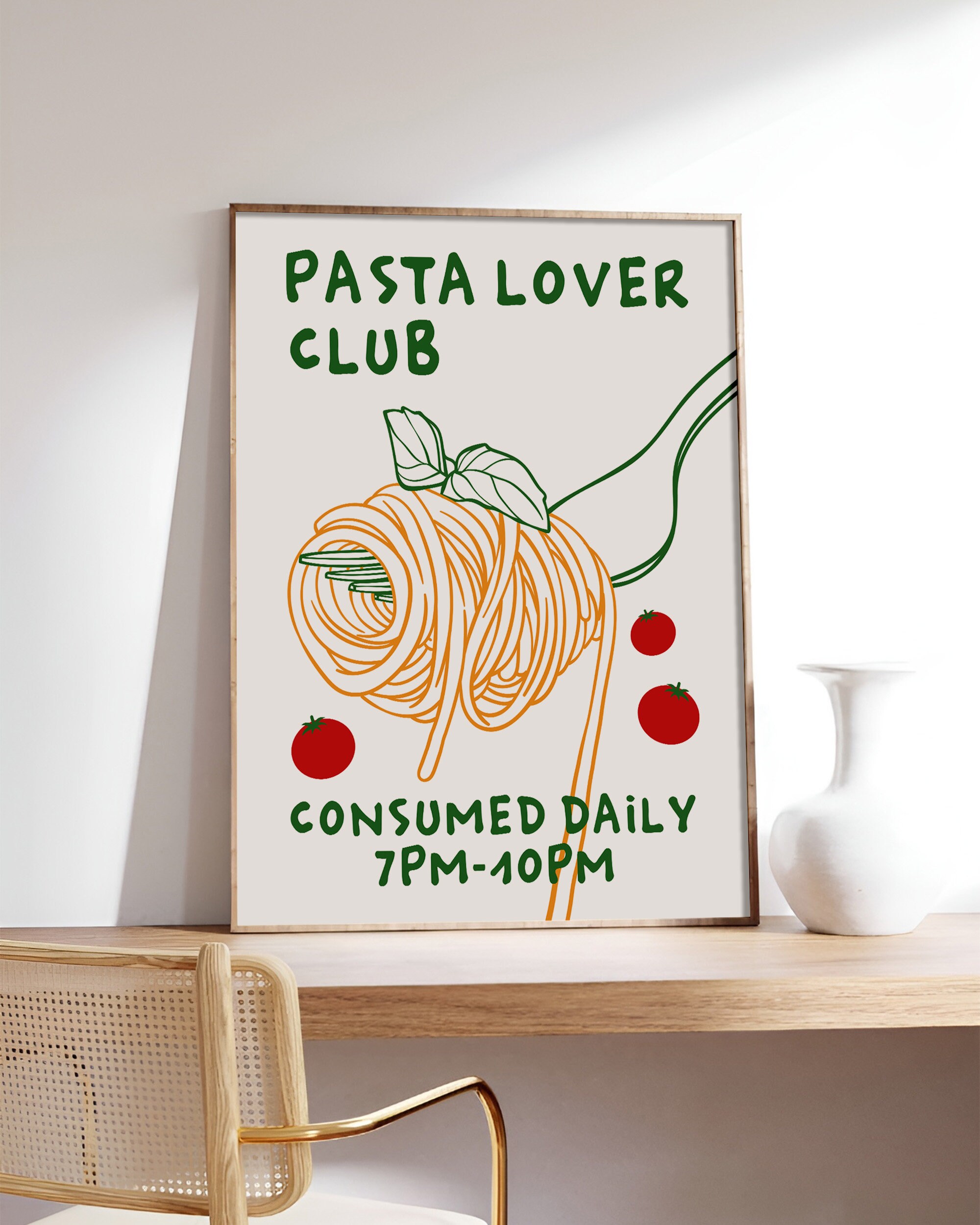 Pasta Lover Club Print, Spaghetti Print, Pasta Poster, Retro Italian ...