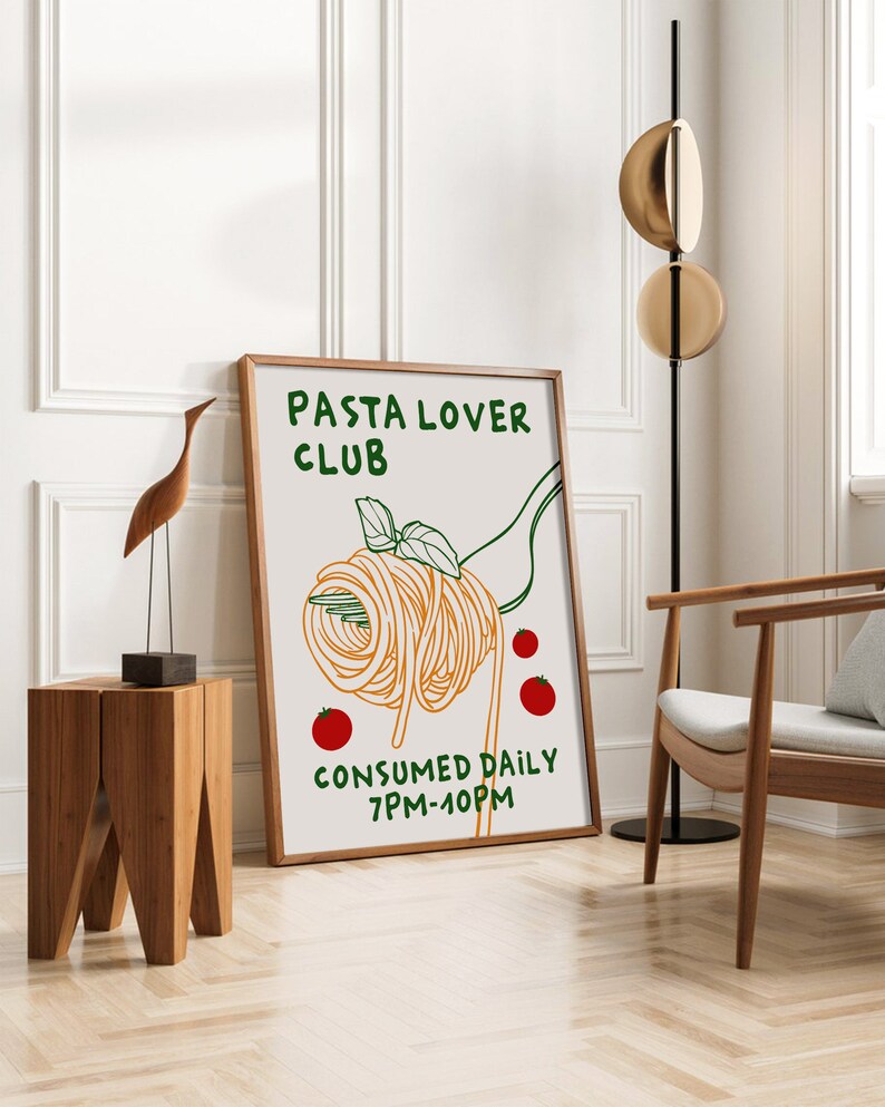 Pasta Lover Club Print, Spaghetti Print, Pasta Poster, Retro Italian ...