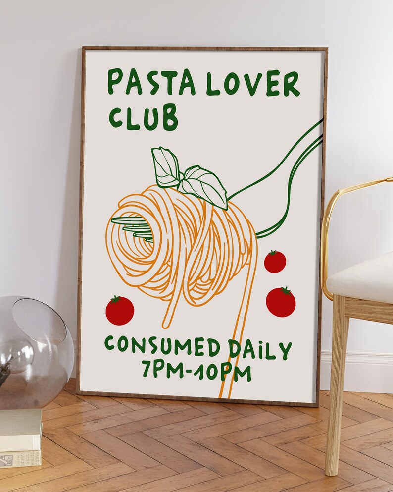 Pasta Lover Club Print, Spaghetti Print, Pasta Poster, Retro Italian ...