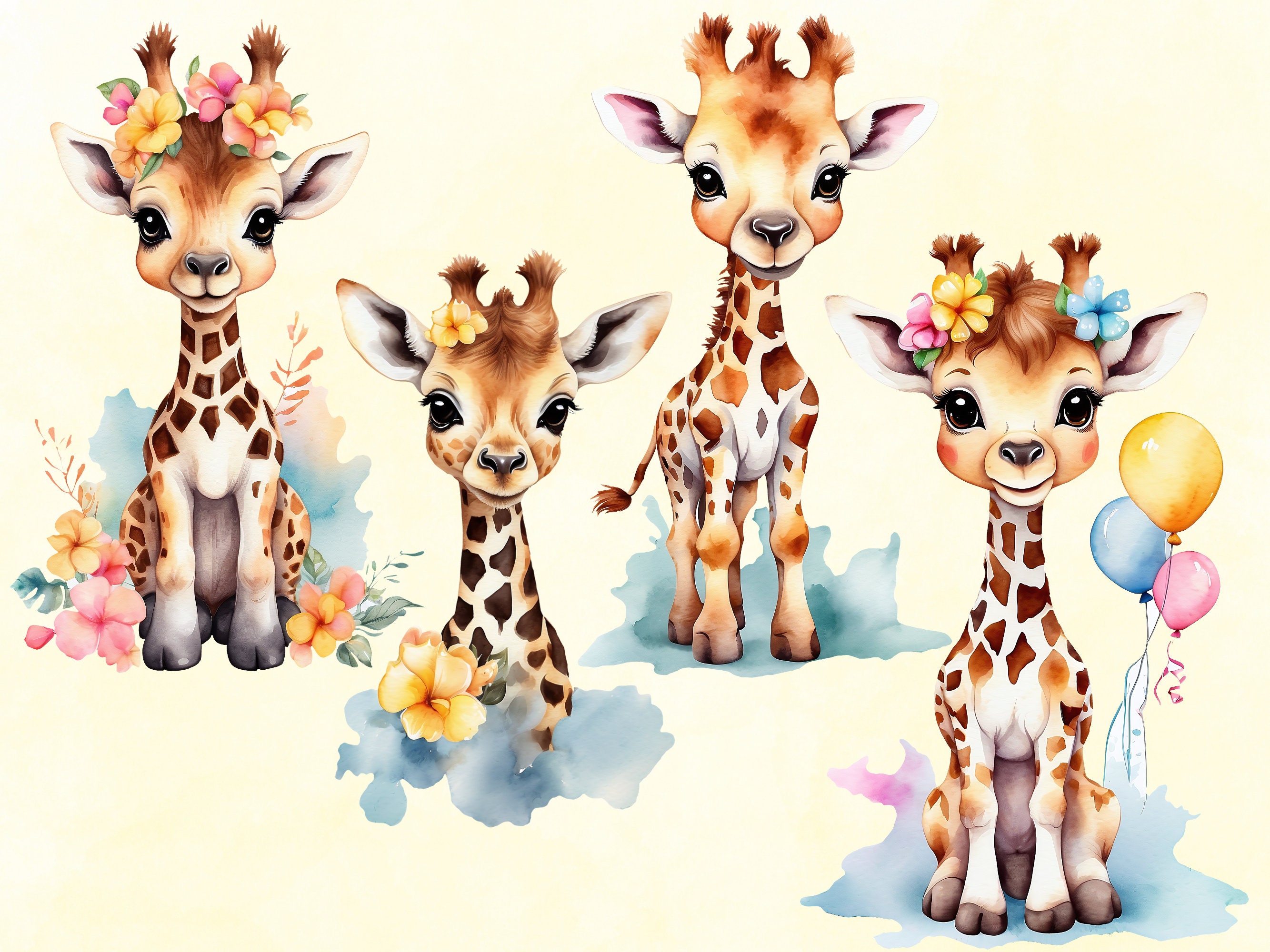 Baby Giraffe Watercolor Clipart, Mini Watercolor Clipart Set, Safari ...