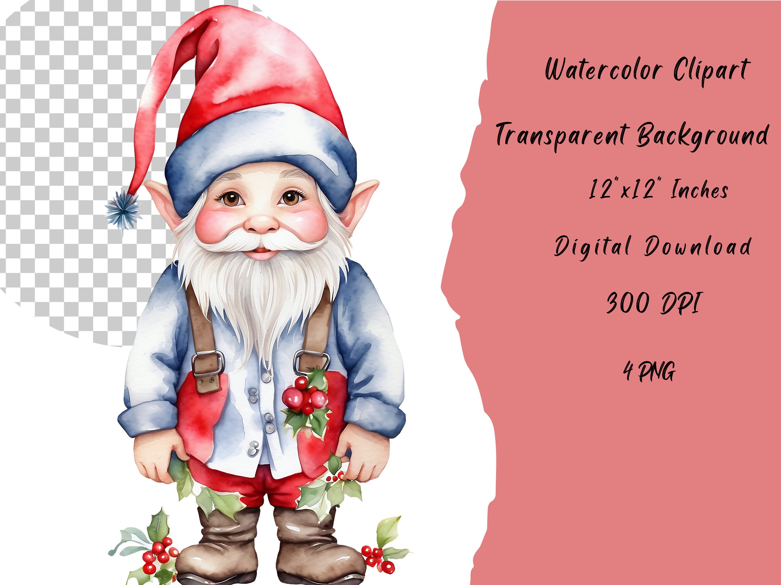 Christmas Gnome Watercolor Clipart, Full Watercolor Clipart Set, Hand ...