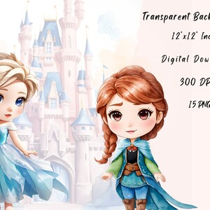 Cute Princess Watercolor Clipart, Full Set, Cartoon, Illustration, PNG ...