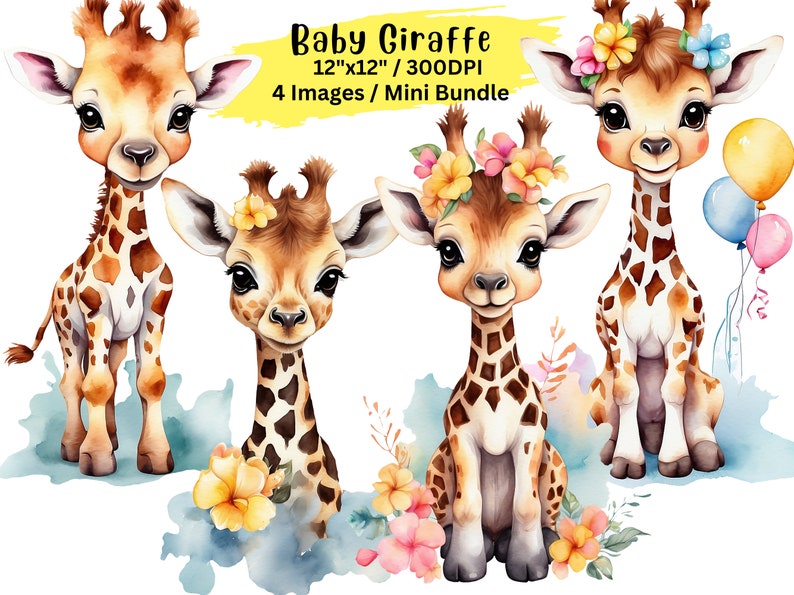 Baby Giraffe Watercolor Clipart Mini Watercolor Clipart Set - Etsy