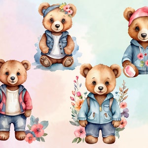 Baby Bear Watercolor Clipart, Mini Watercolor Clipart Set, PNG, High ...