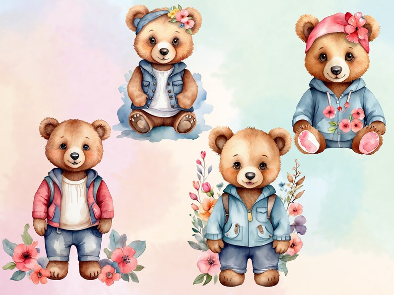 Baby Bear Watercolor Clipart, Mini Watercolor Clipart Set, PNG, High ...