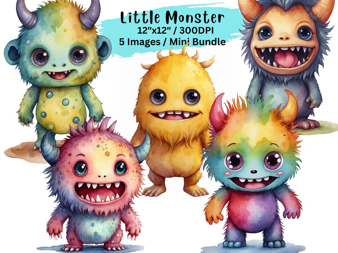 Little Monster Watercolor Clipart, PNG, High Resolution, Digital ...