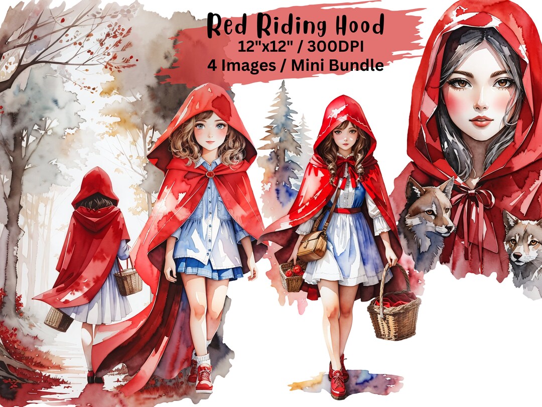 Little Red Riding Hood Watercolor Clipart, PNG, High Resolution ...