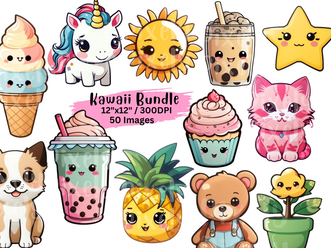 Kawaii Clipart Bundle, Cute Kawaii PNG Clipart, Cartoon, Transparent ...