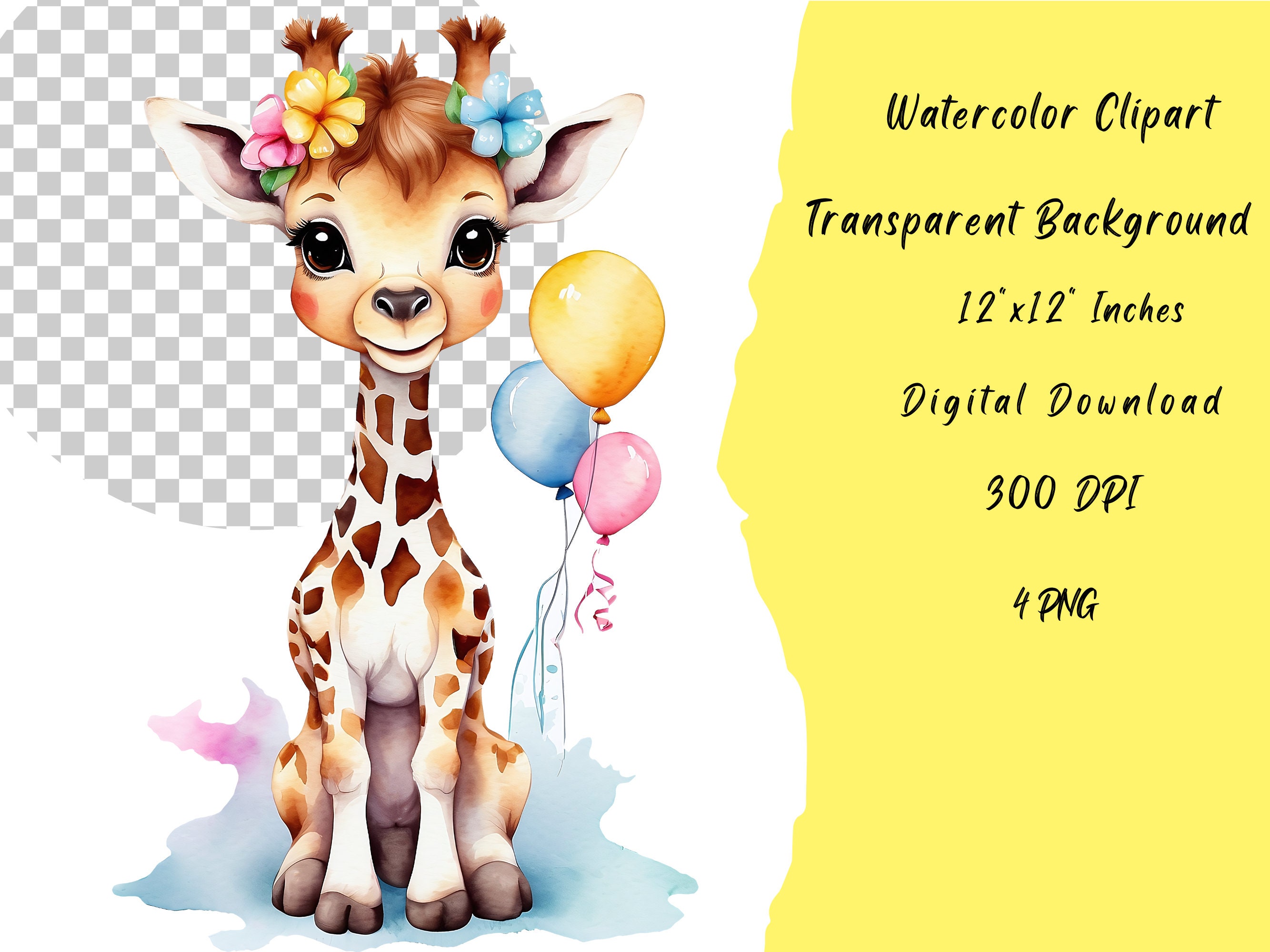 Baby Giraffe Watercolor Clipart, Mini Watercolor Clipart Set, Safari ...