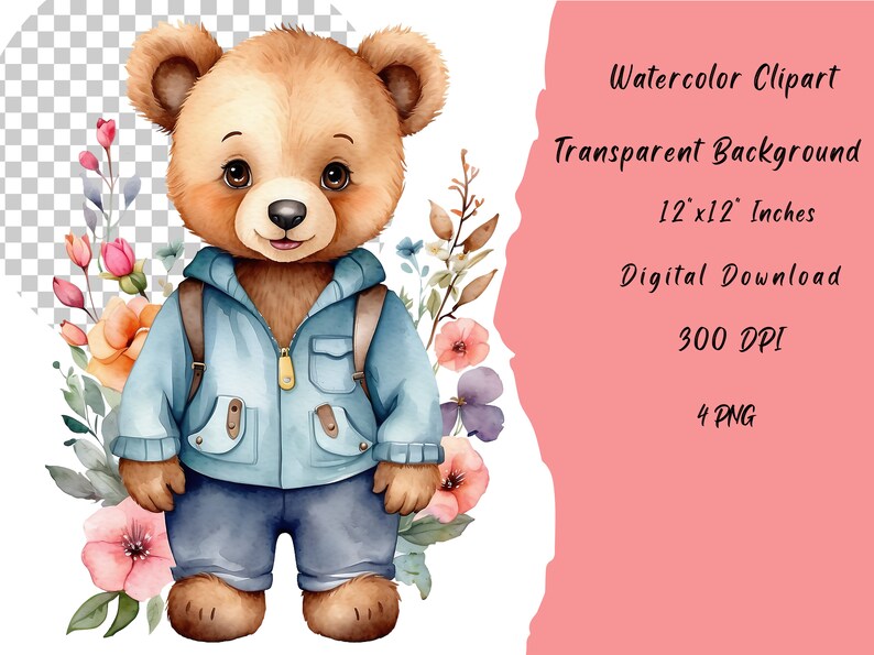 Baby Bear Watercolor Clipart, Mini Watercolor Clipart Set, PNG, High ...