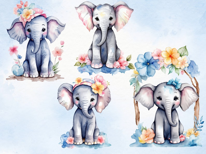 Baby Elephant Watercolor Clipart Mini Watercolor Clipart Set - Etsy