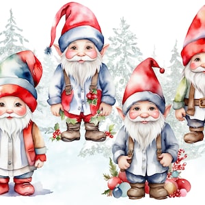 Christmas Gnome Watercolor Clipart, Full Watercolor Clipart Set, Hand ...