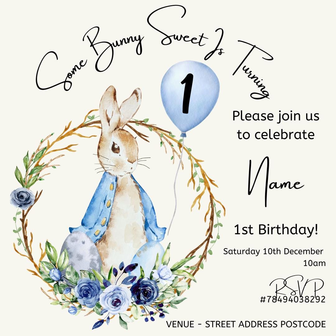 Peter Rabbit First Birthday Invitation, Peter Rabbit 1st Birthday ...