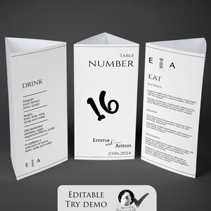 Modern Wedding Trifold Menu Template Editable Folding Table - Etsy