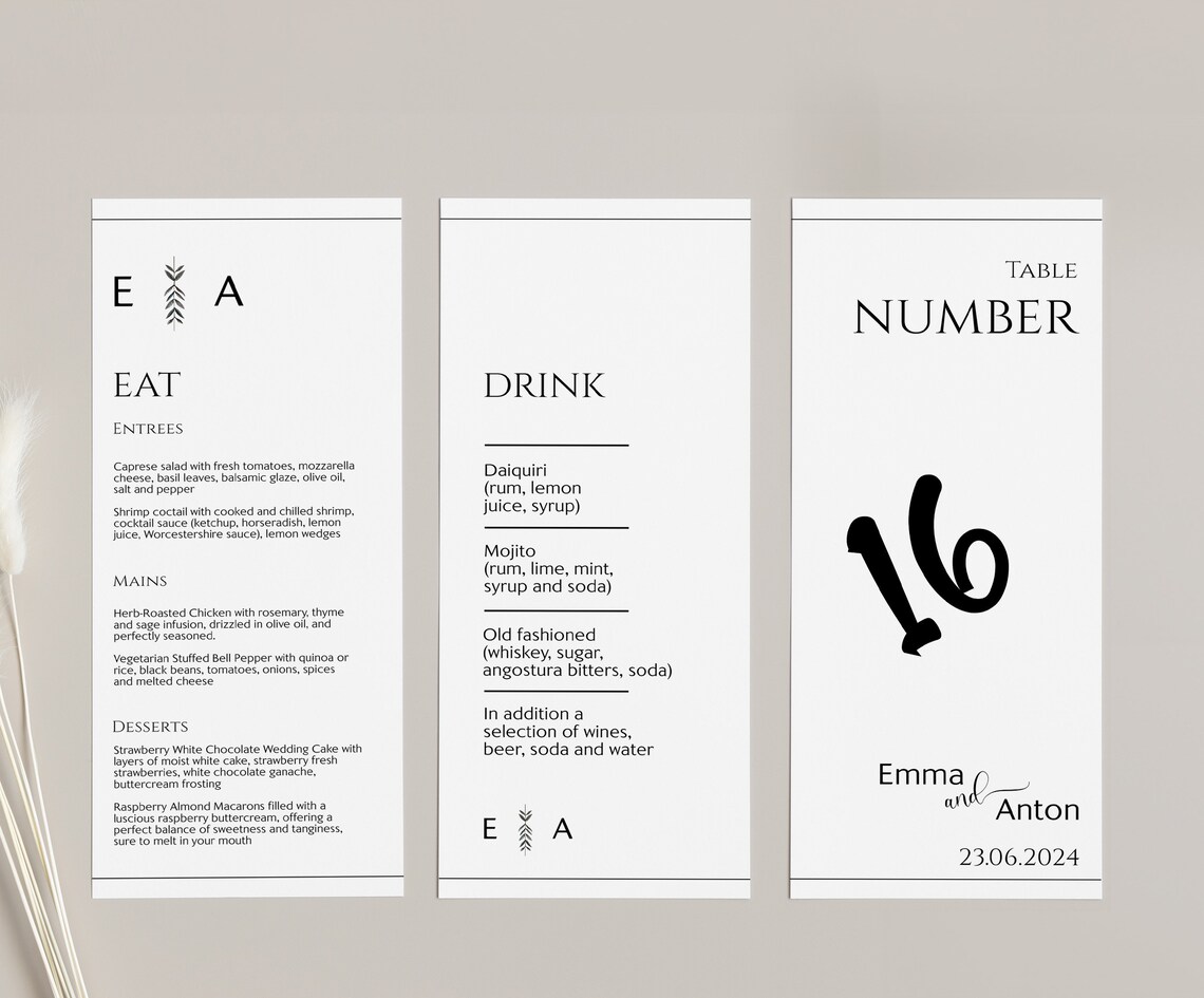 Modern Wedding Trifold Menu Template Editable Folding Table - Etsy