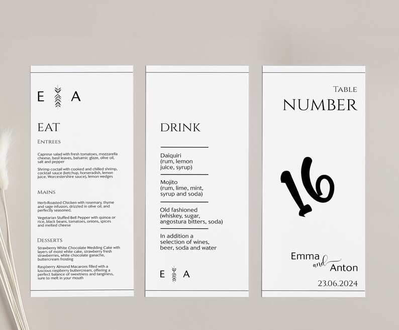 Modern Wedding Trifold Menu Template Editable Folding Table - Etsy