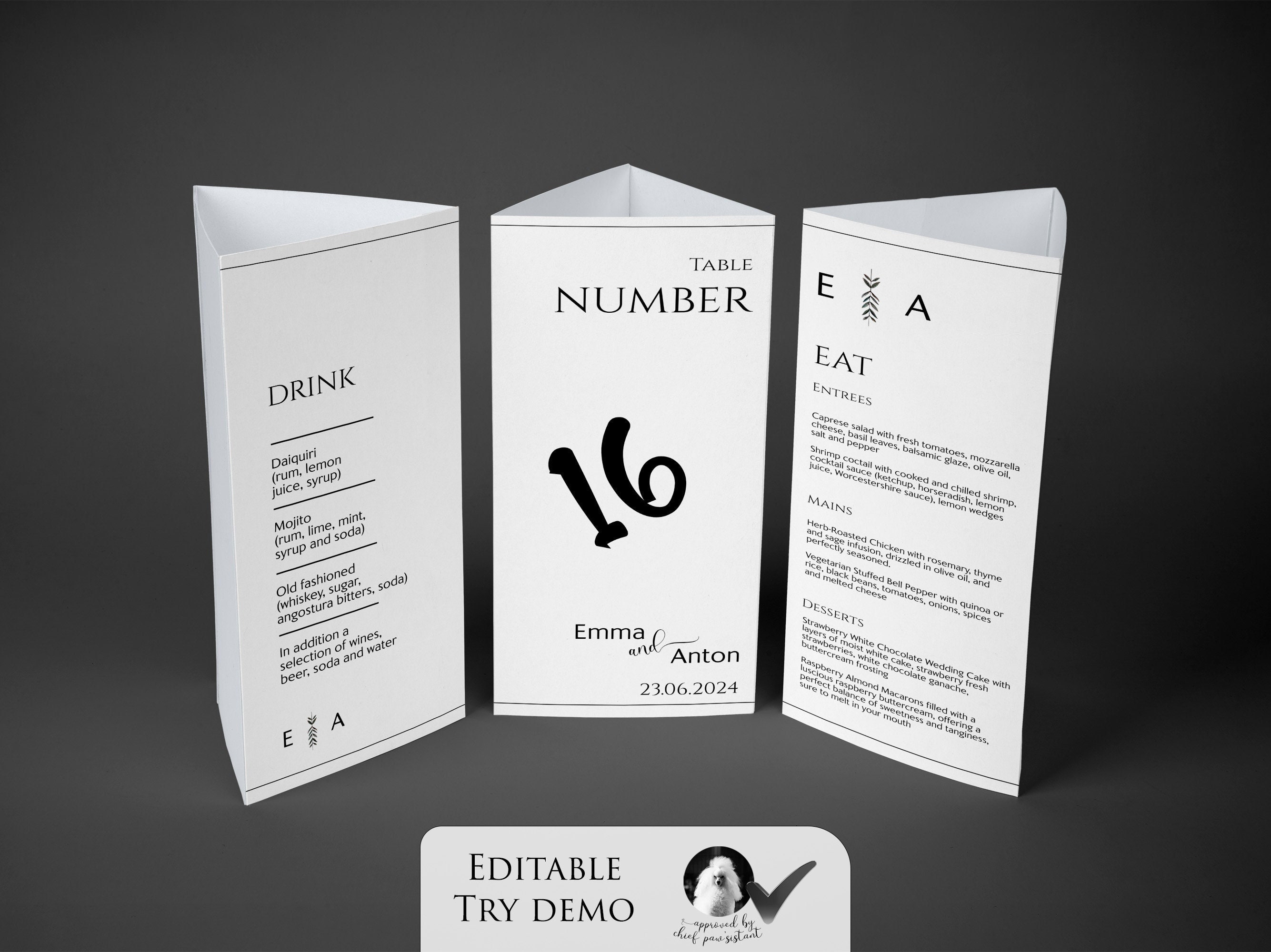 Modern Wedding Trifold Menu Template Editable Folding Table - Etsy