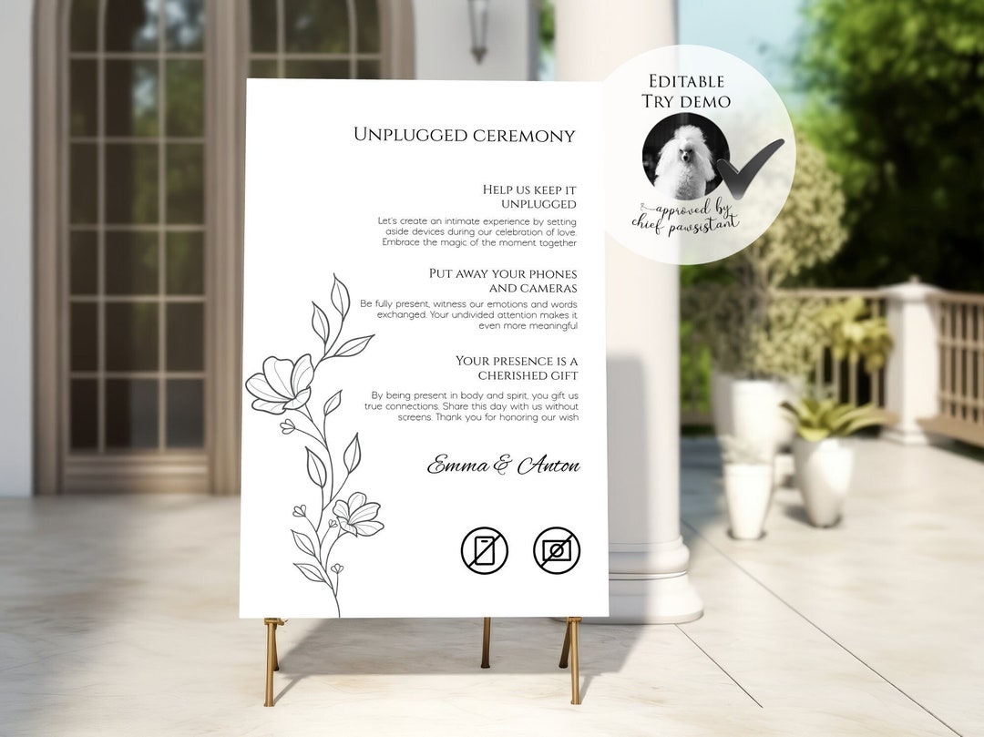 Unplugged Ceremony Sign Template, Minimalistic Wedding, Printable ...