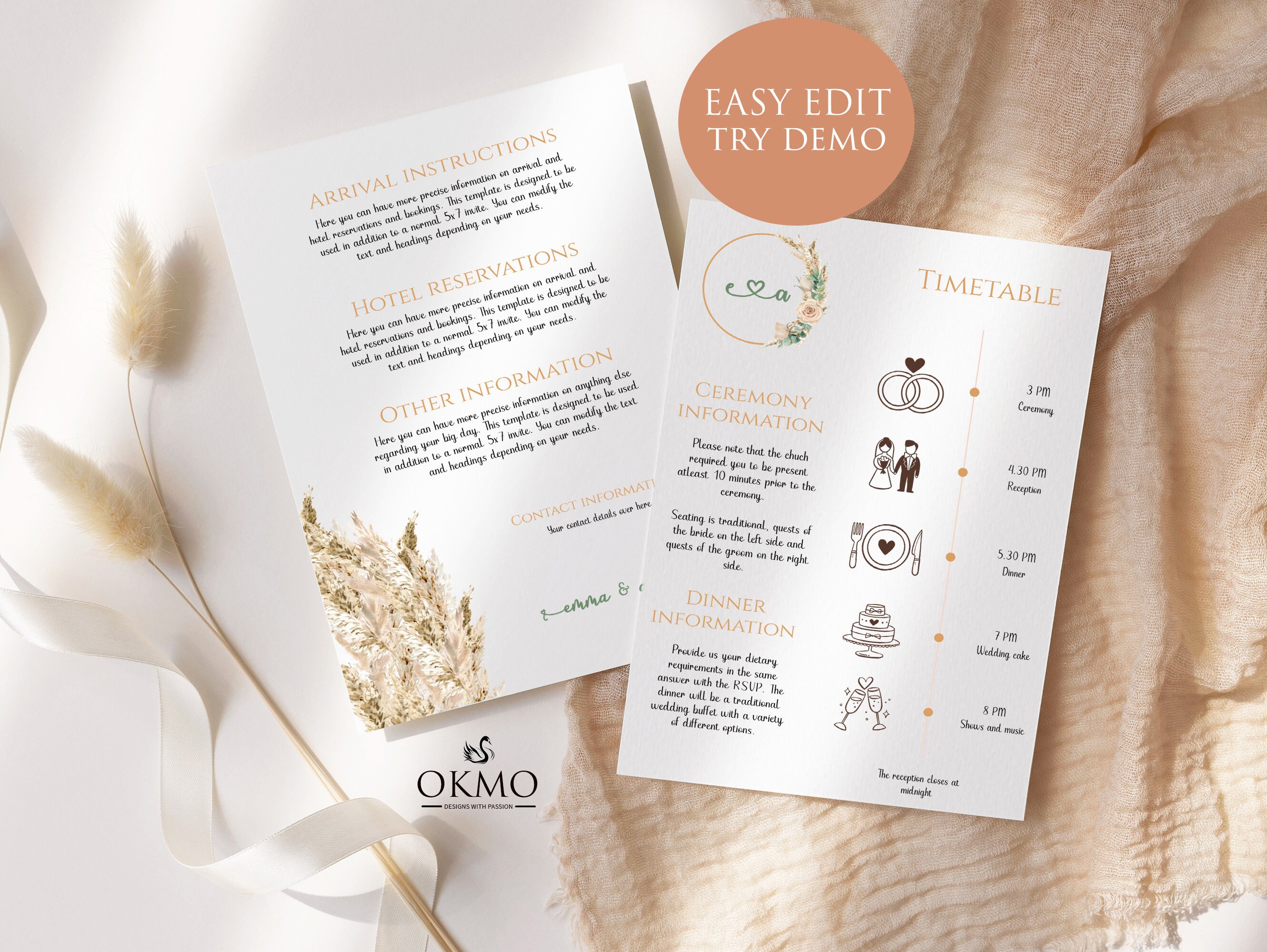 Wedding Program and Welcome Letter Template, Editable Simple Timeline ...