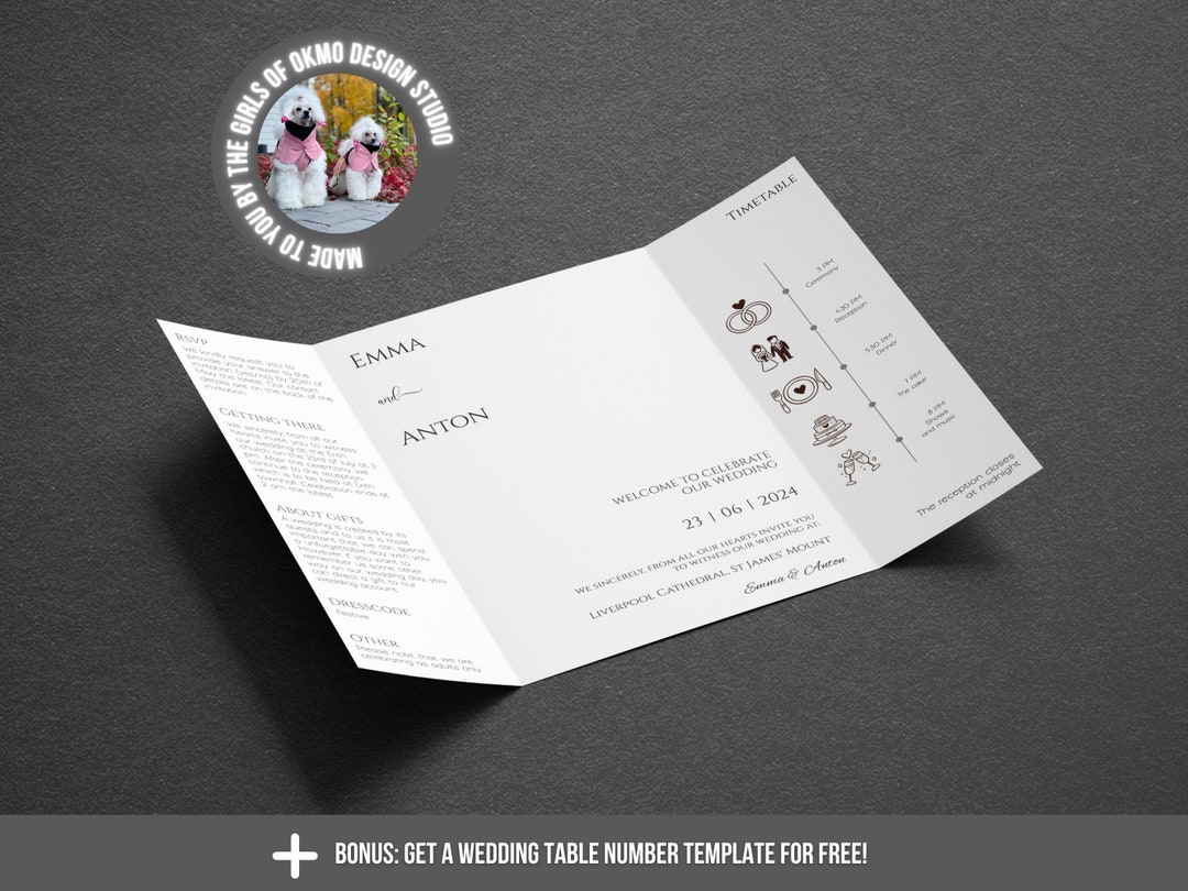 Gatefold Invitation Template, Minimalistic Wedding Printable, Editable ...