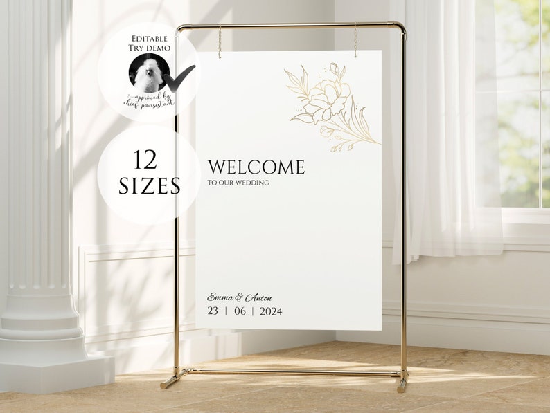 Welcome Sign Template, Minimalistic Wedding, Large Vertical and ...
