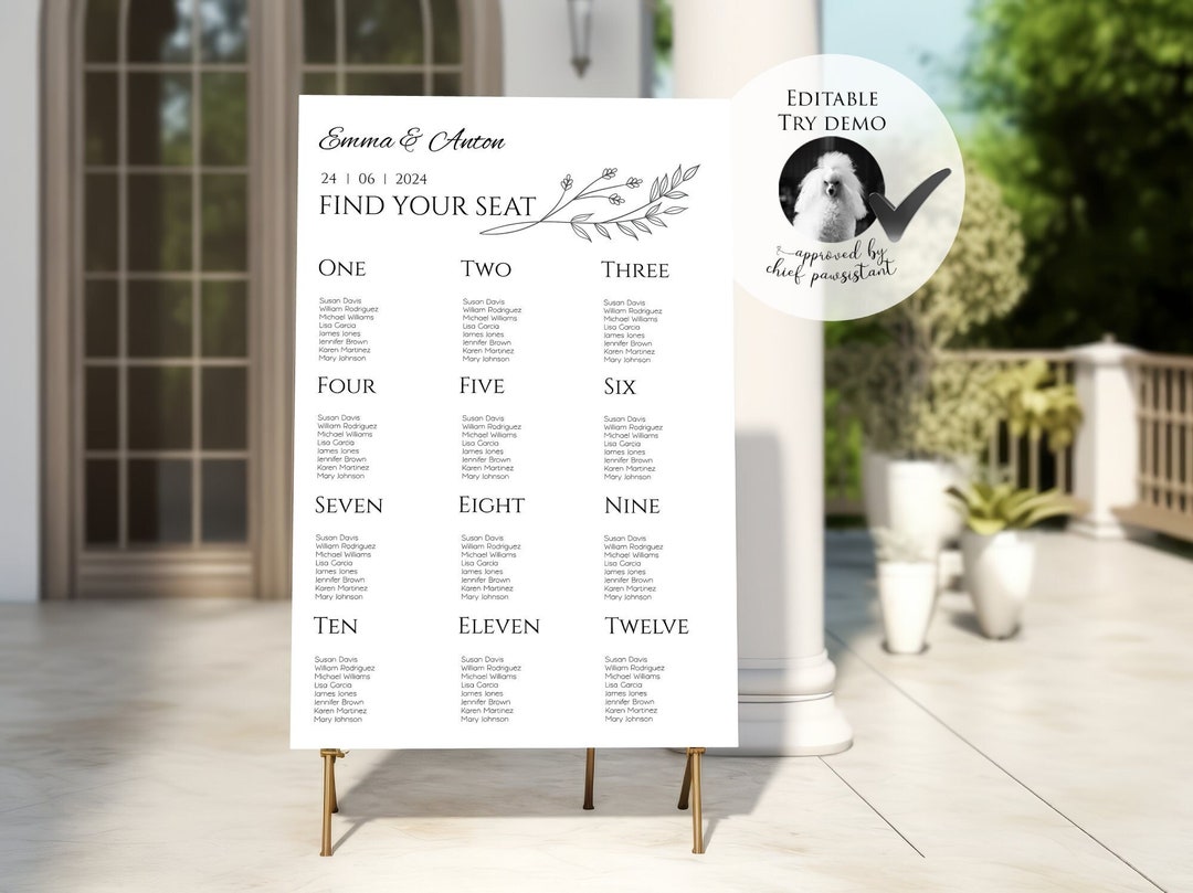 Seating Chart Sign Template, Minimalistic Wedding Decor, Vertical ...