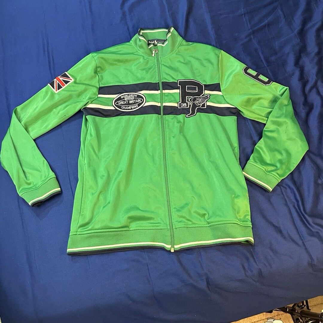 Vintage Ralph Lauren Rugby Jacket XL Green Full Zip Track Great Britain ...