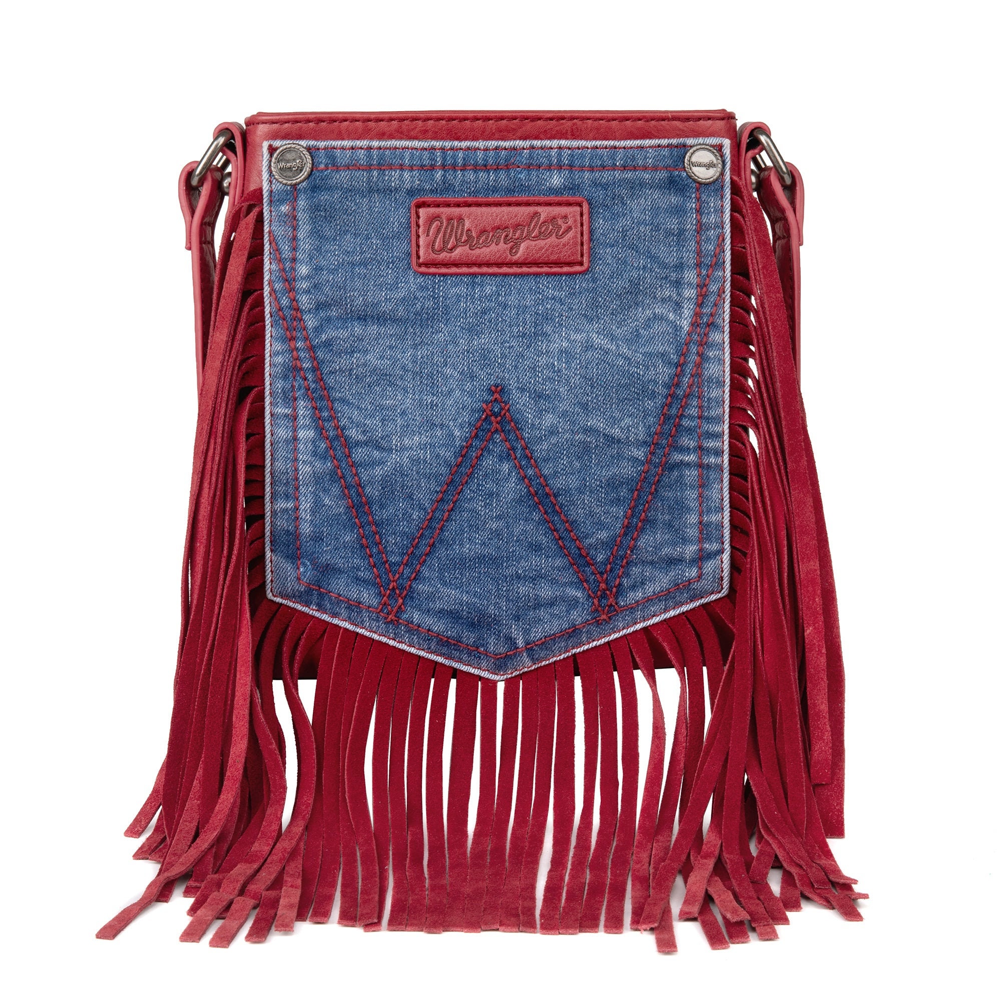 Wrangler Leather Fringe Jean Denim Pocket Crossbody Red - Etsy