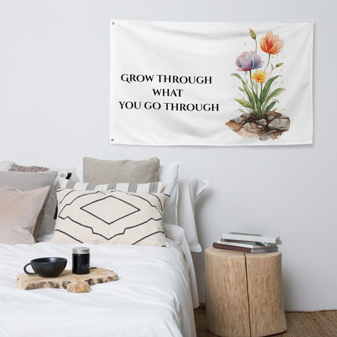 Motivational Wall Flag – Watercolor Floral Quote Tapestry, Horizontal ...