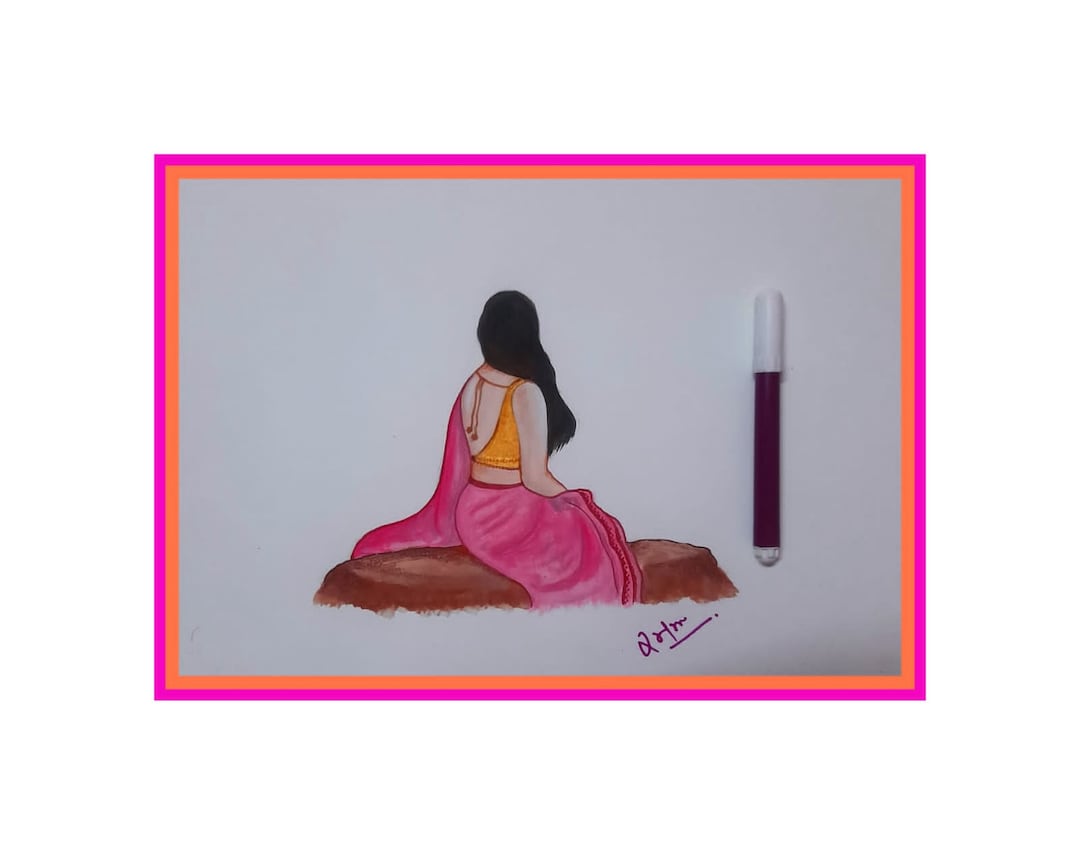 A Lady Drawing by Sketch Colour Pens on White A4 Sheet. - Etsy