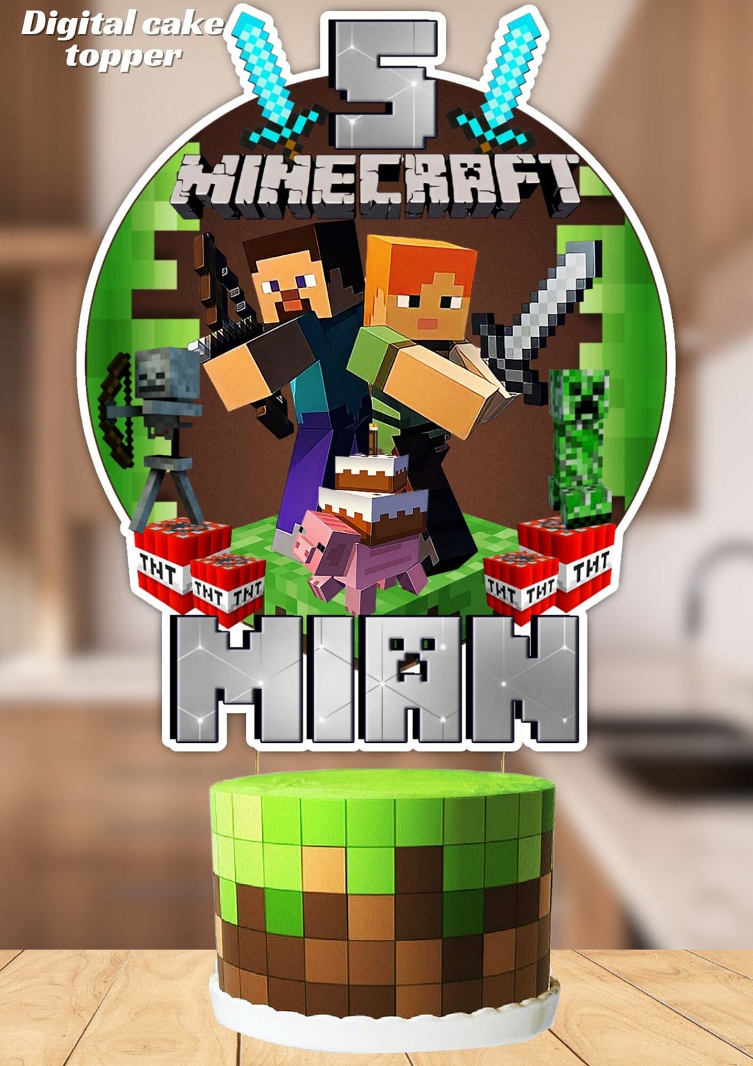 Minecraft Digital Cake Topper Minecraft Gamer Cake Topper Digital Cake ...